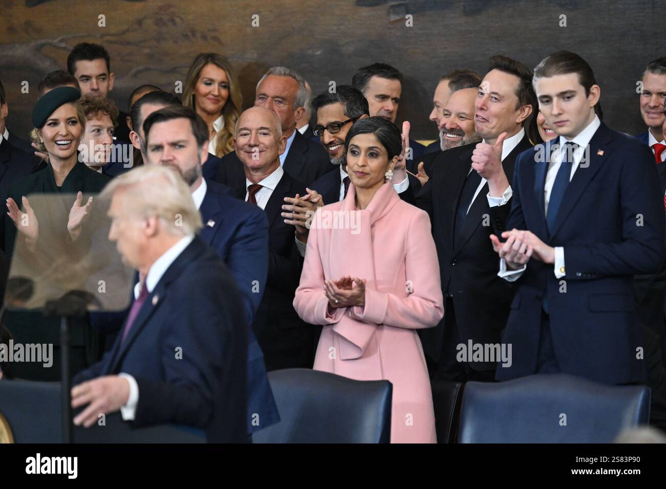 Tesla and SpaceX CEO Elon Musk gives a thumbs up as US President Donald ...