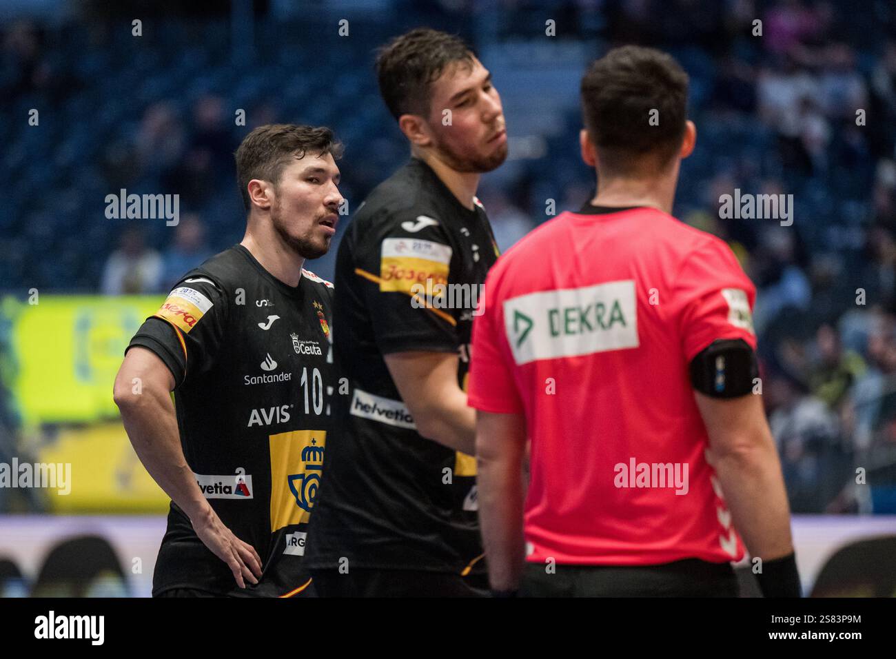 Alex Dujshebaev and Daniel Dujshebaev of, Spain. , . react during the ...