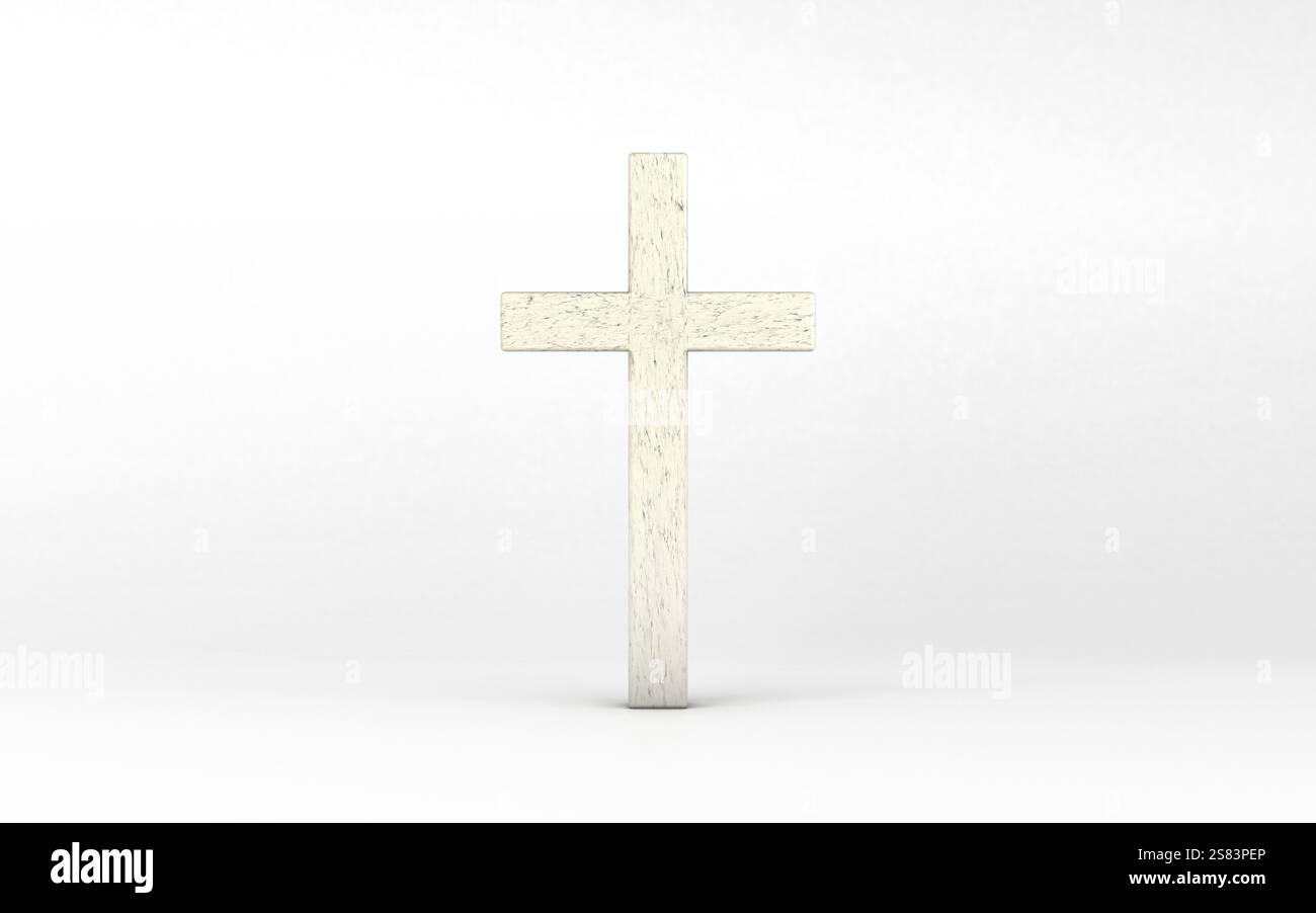 Simple Christian crucifix. Catholic cross. Marble cross in empty space. Religious symbol. Place ...