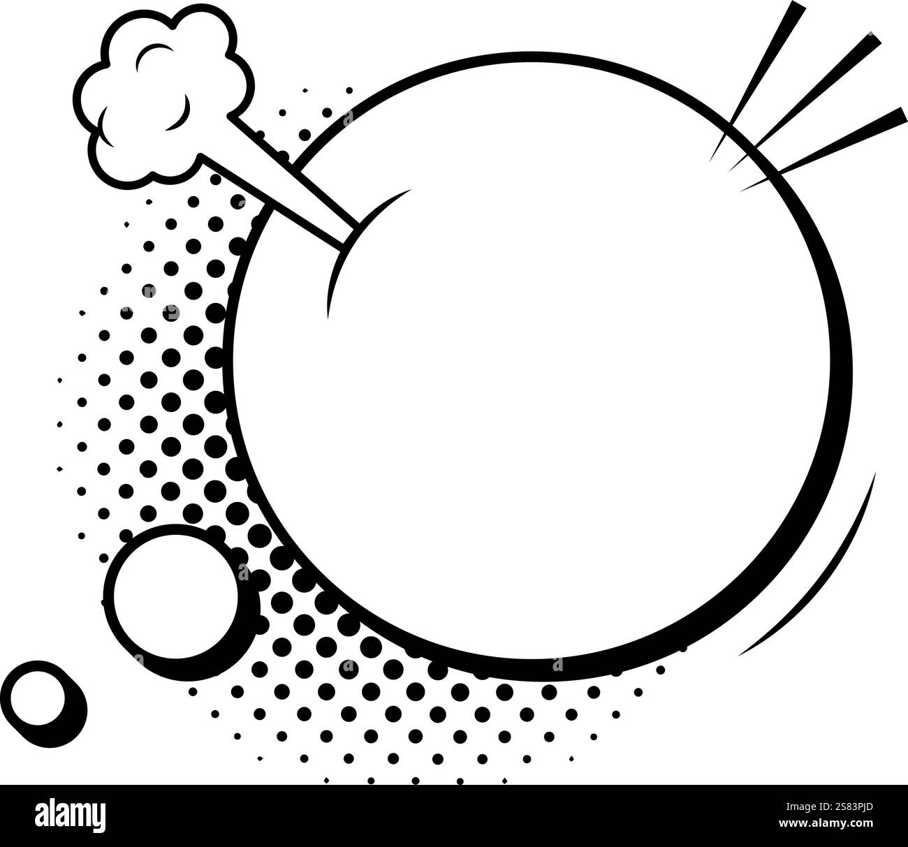 Round comic speech bubble bursting with energy, surrounded by a dynamic ...