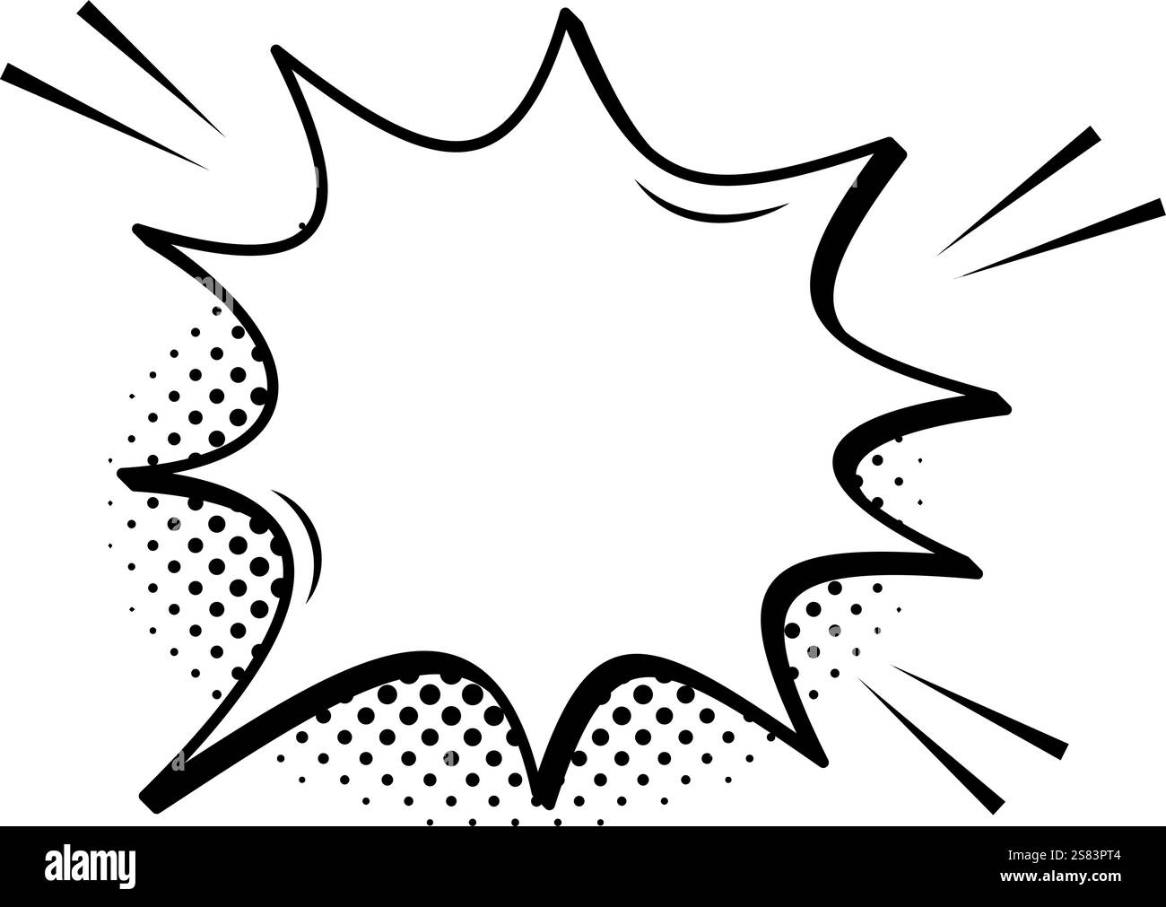Comic speech bubble bursting against a halftone dots background ...