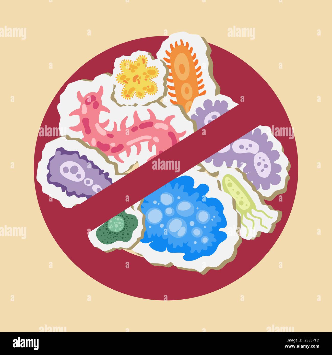 Bacteria with a prohibition sign. Germs and viruses, bacterial ...