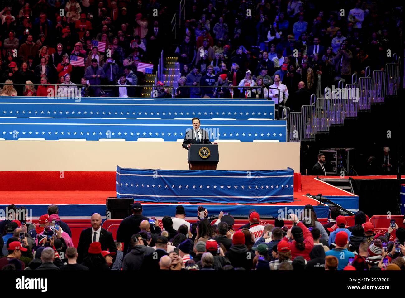 Elon Musk speaks at an Inauguration parade in Washington, Monday, Jan ...