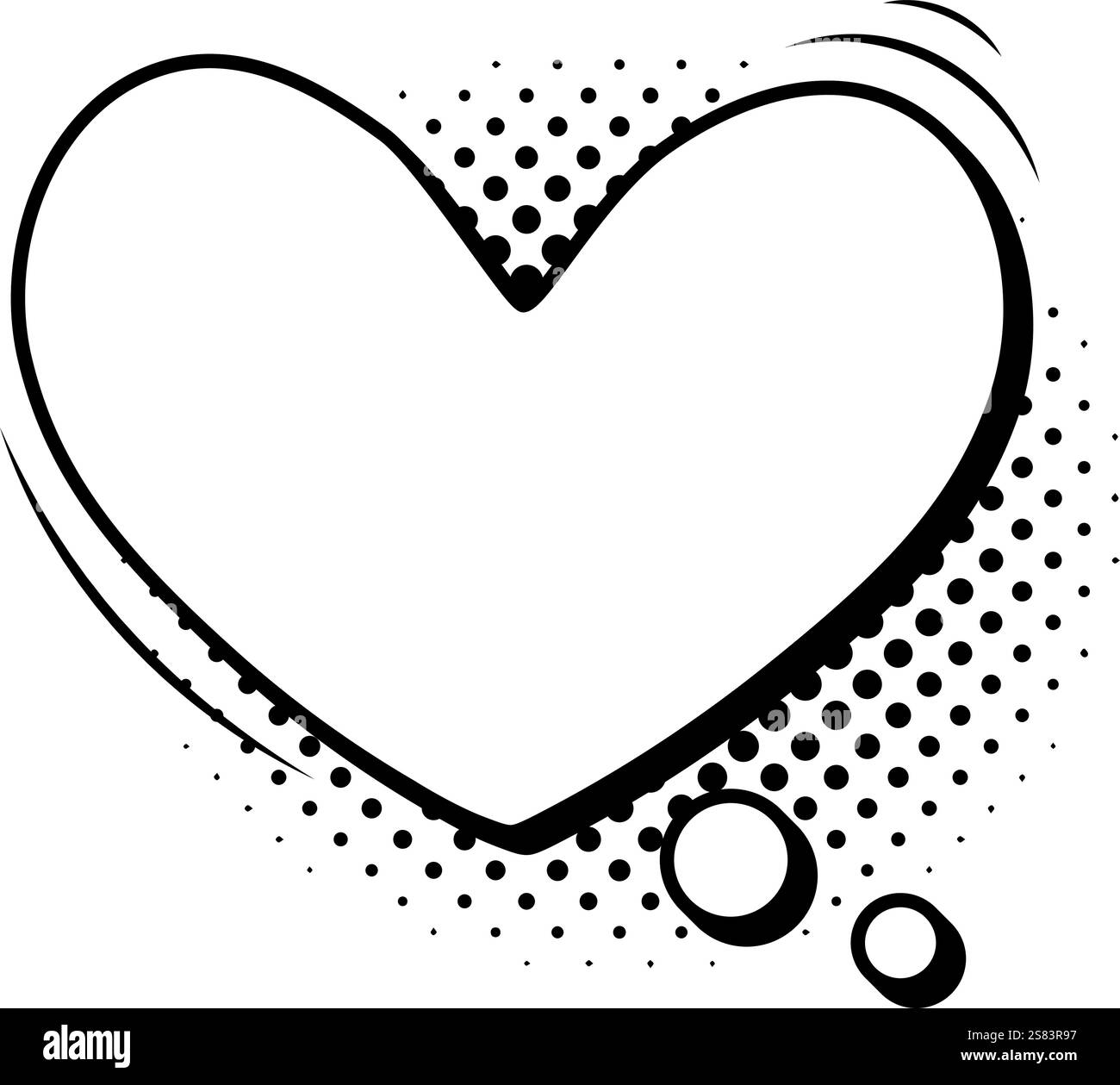 Comic heart shaped speech bubble is exploding with halftone dots and ...