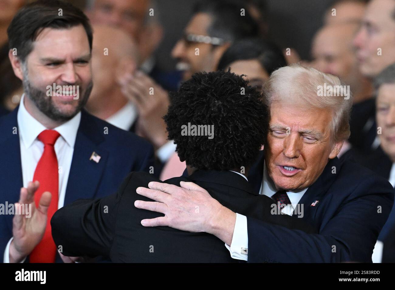 US President Donald Trump hugs Pastor of 180 Church Lorenzo Sewell ...