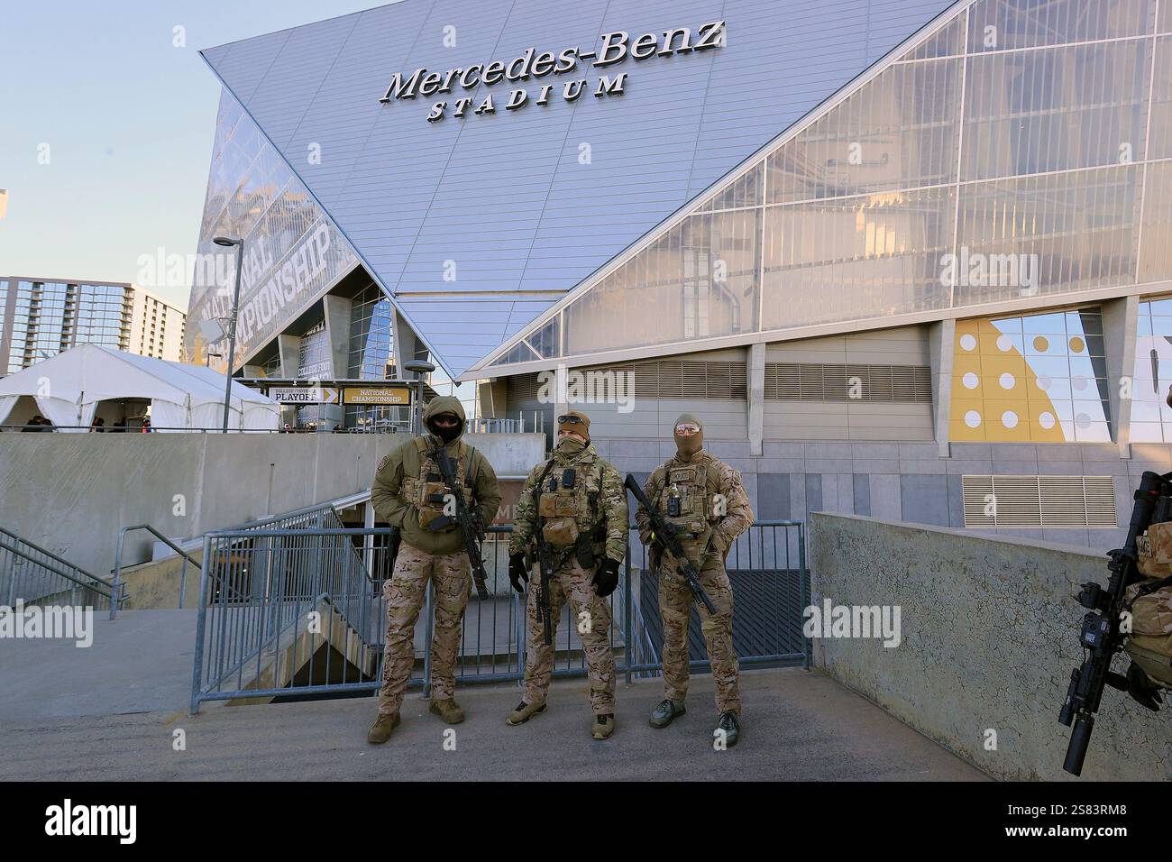 ATLANTA, GA - JANUARY 20: Police SWAT team members outside the stadium ...