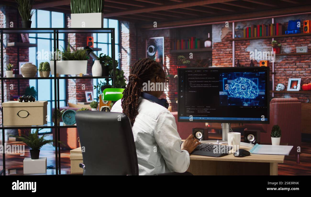 Admin Uses Computer For Artificial Intelligence Computing Simulation