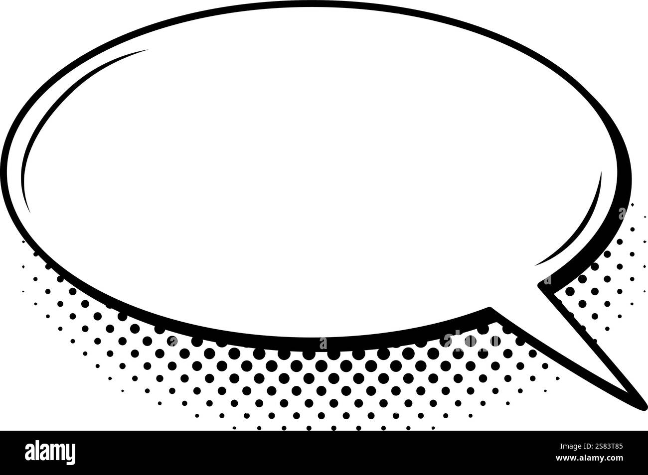 Oval, empty comic speech bubble featuring halftone dot shadows ... Oval, empty comic speech bubble featuring halftone dot shadows ...