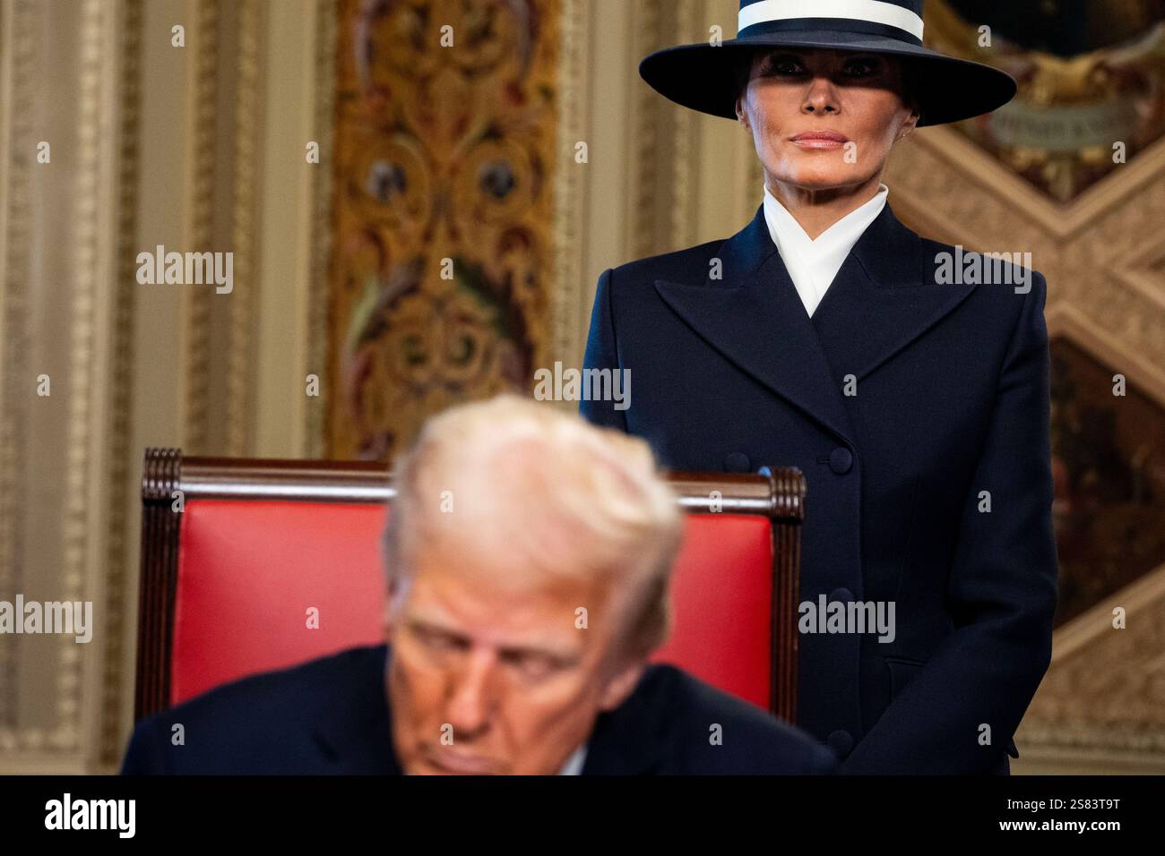 President Donald Trump, center, speaks to leadership in the President's ...