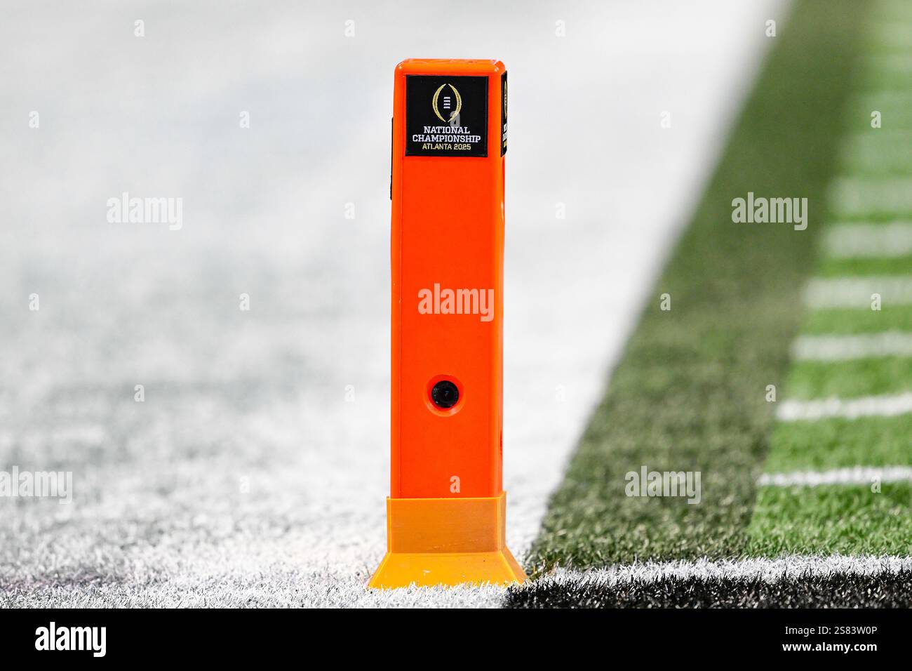 ATLANTA, GA – JANUARY 20: A detailed view of the end zone pylon prior ...