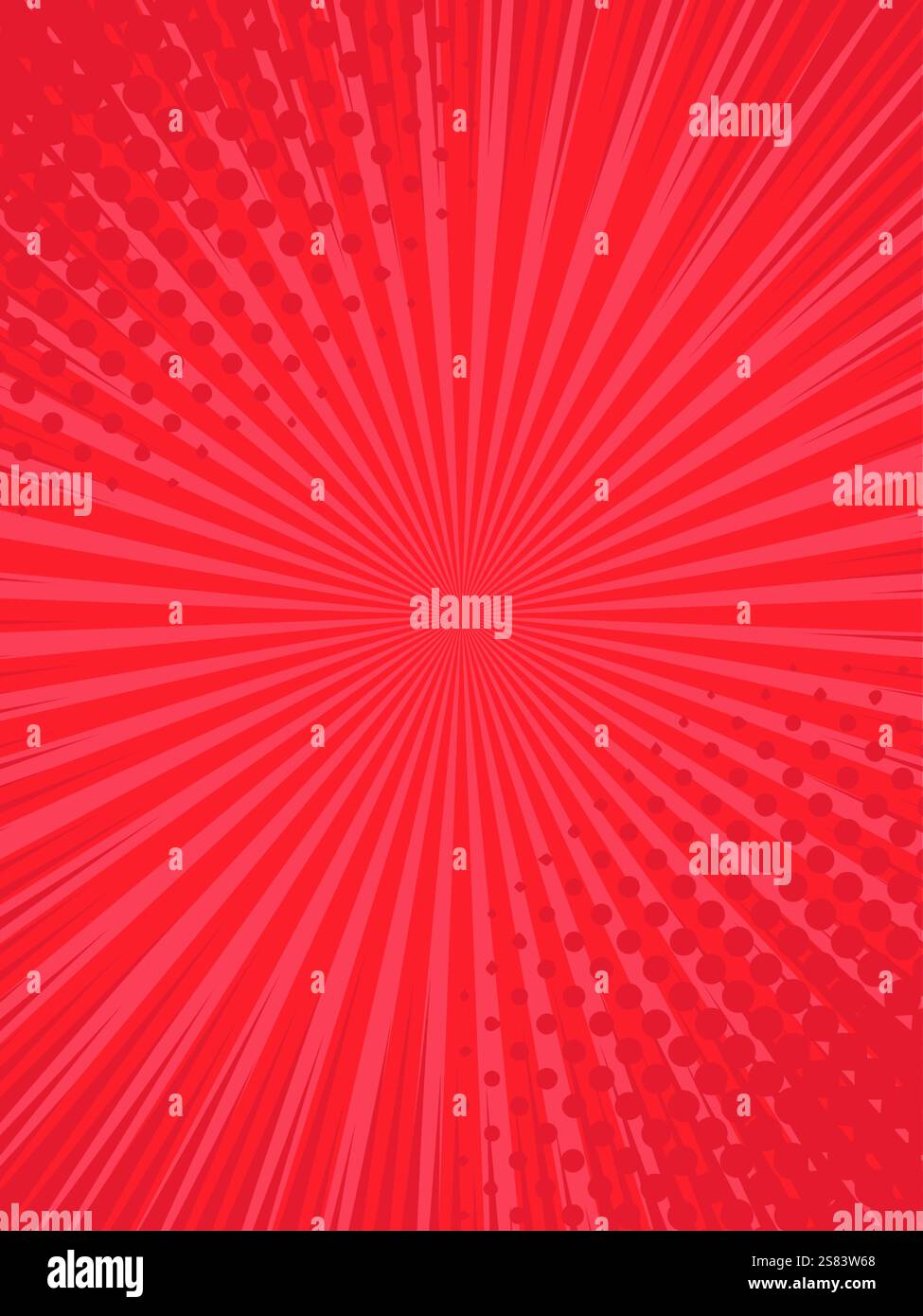 Vibrant red comic book radial lines radiate from the center, featuring ...