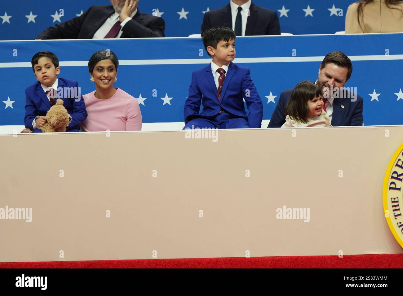 Usha Vance, second left, Vice President JD Vance, right, their children ...