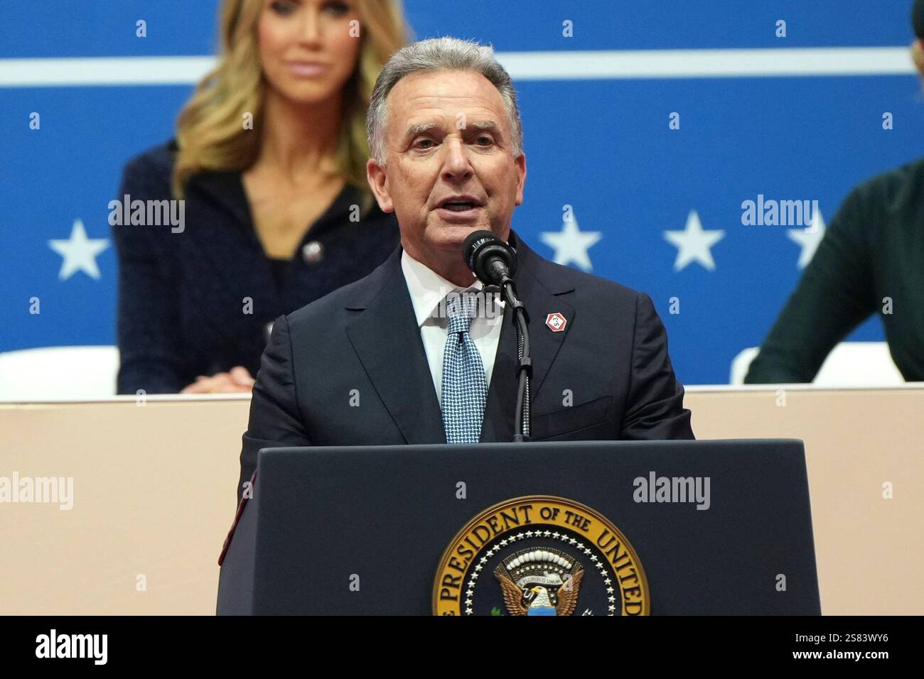 Steve Witkoff speaks at an indoor Presidential Inauguration parade ...