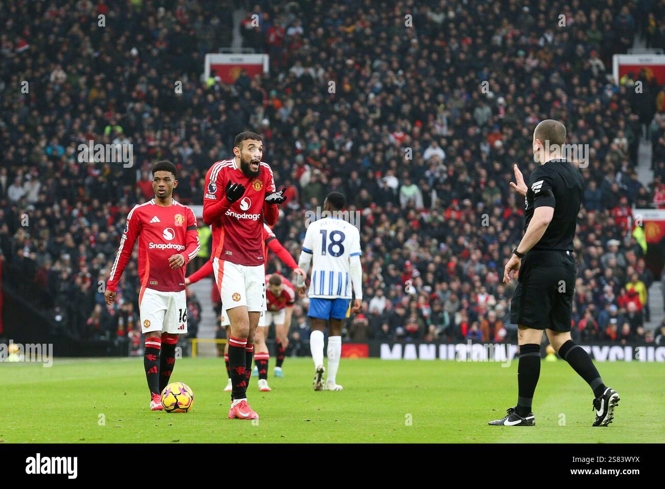 Manchester, UK. 19th Jan, 2025. Manchester United defender Noussair ...