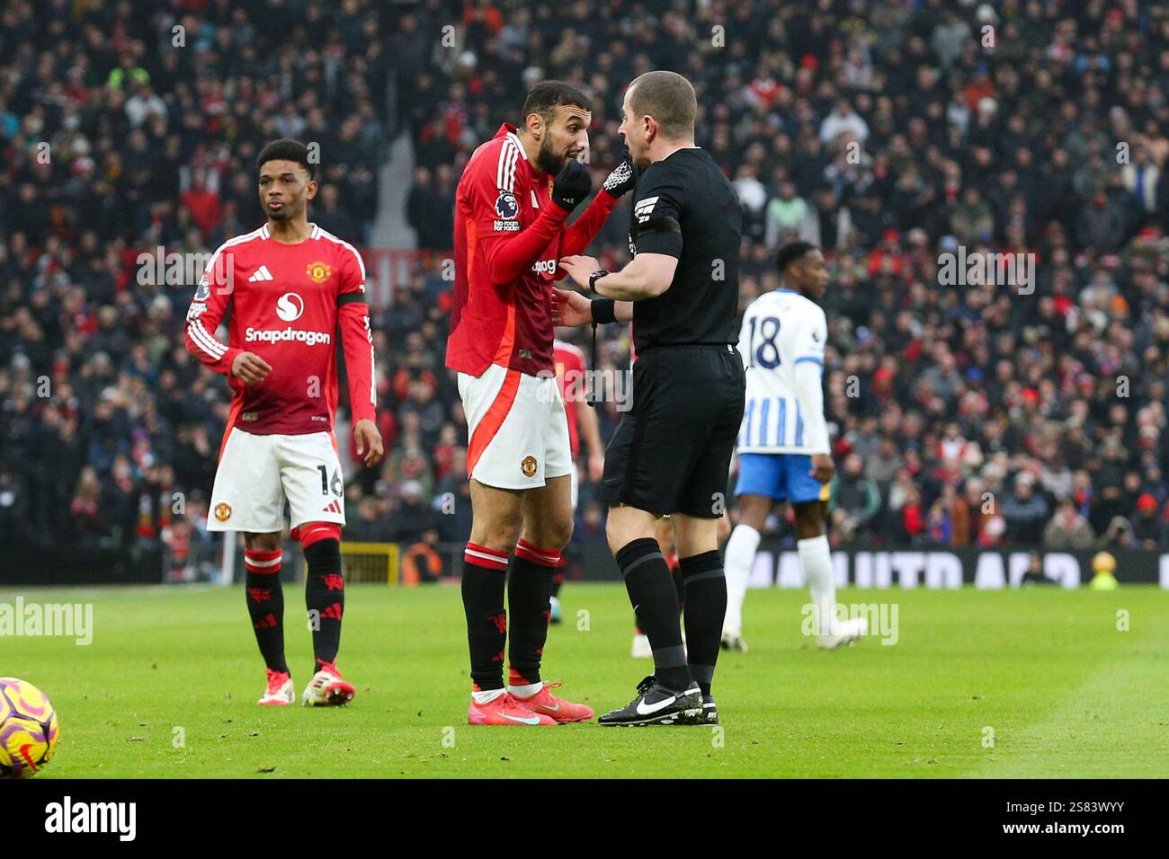 Manchester, UK. 19th Jan, 2025. Manchester United defender Noussair ...