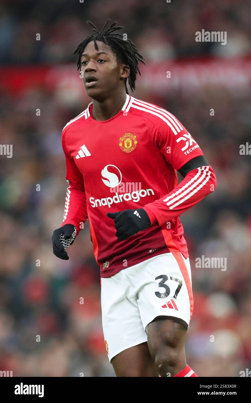 Manchester, UK. 19th Jan, 2025. Manchester United midfielder Kobbie ...