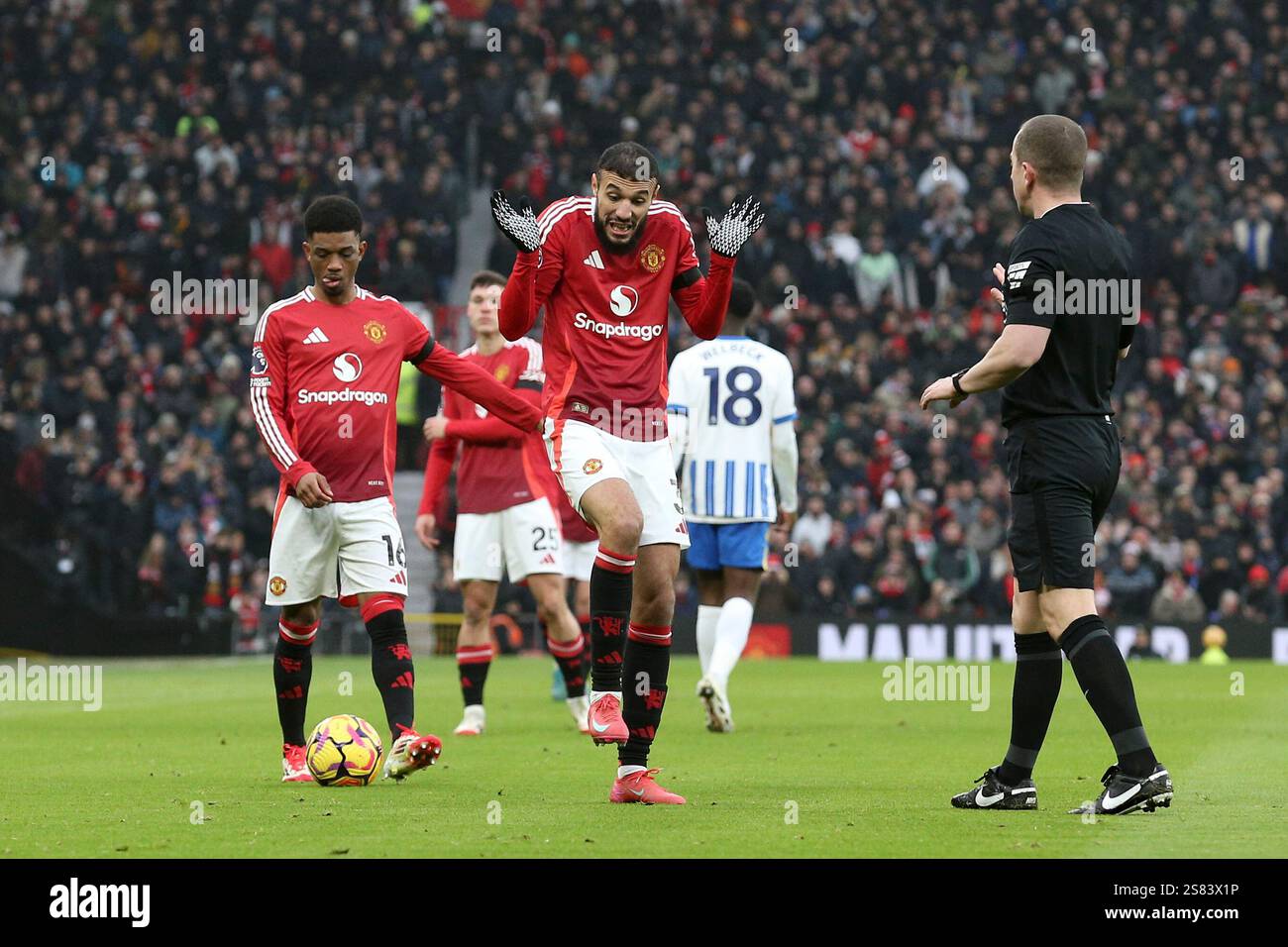 Manchester, UK. 19th Jan, 2025. Manchester United defender Noussair ...