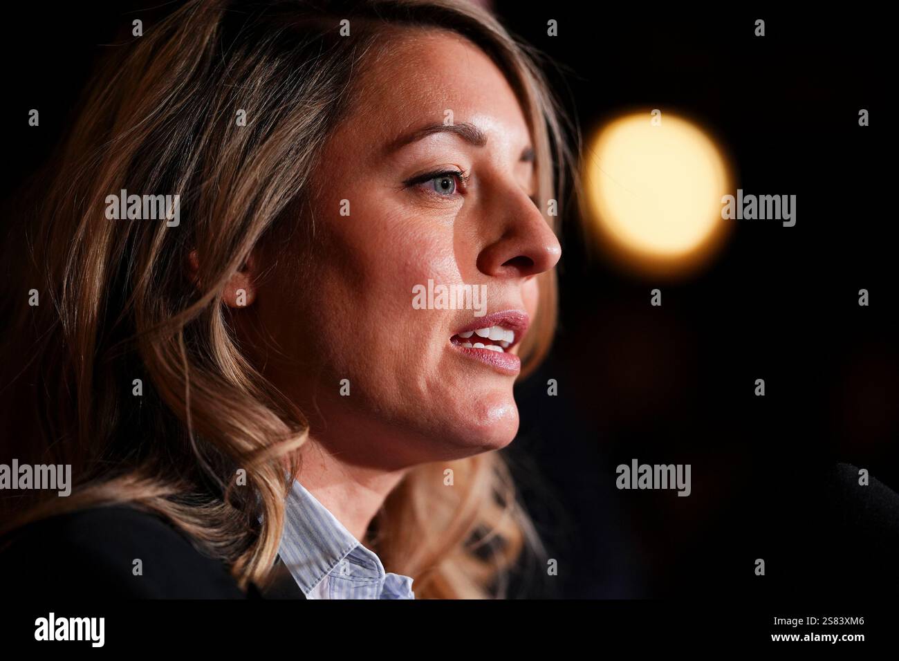 Canada's Minister of Foreign Affairs Melanie Joly speaks to reporters ...