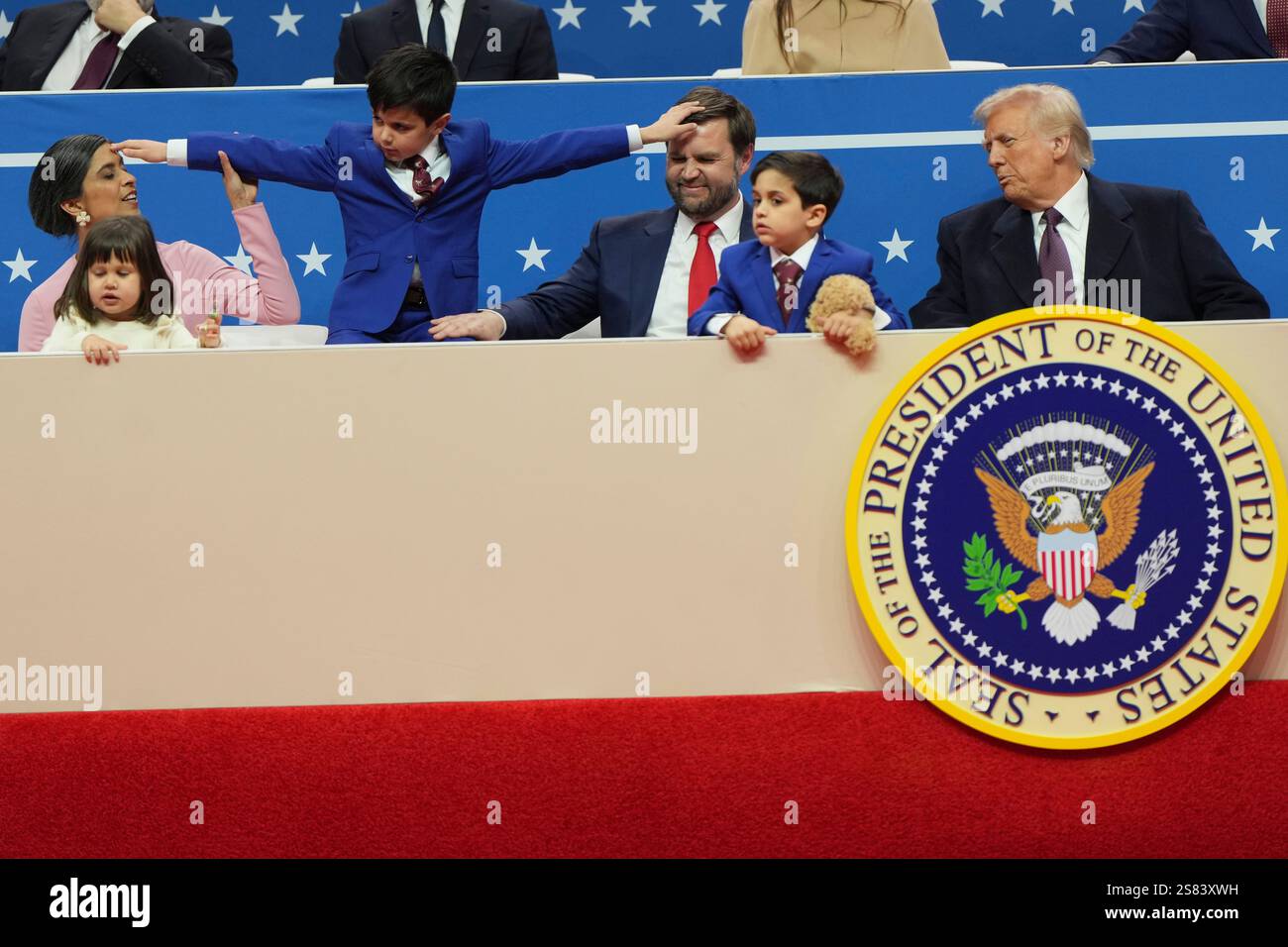 Usha Vance, left, Vice President JD Vance, third right, their children ...