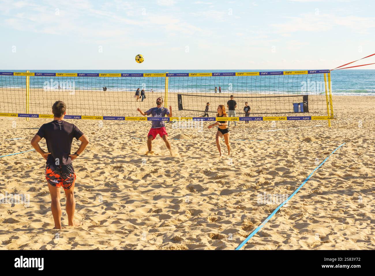 Portimao, Portugal, January 18, 2025. People playing beach volleyball ...