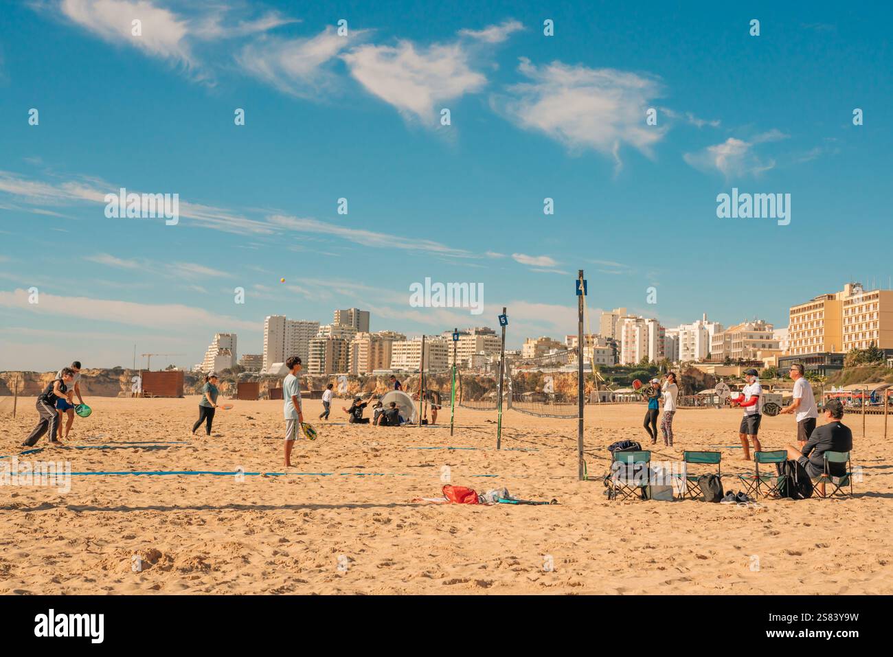 Portimao, Portugal, January 18, 2025. People playing beach tennis on ...