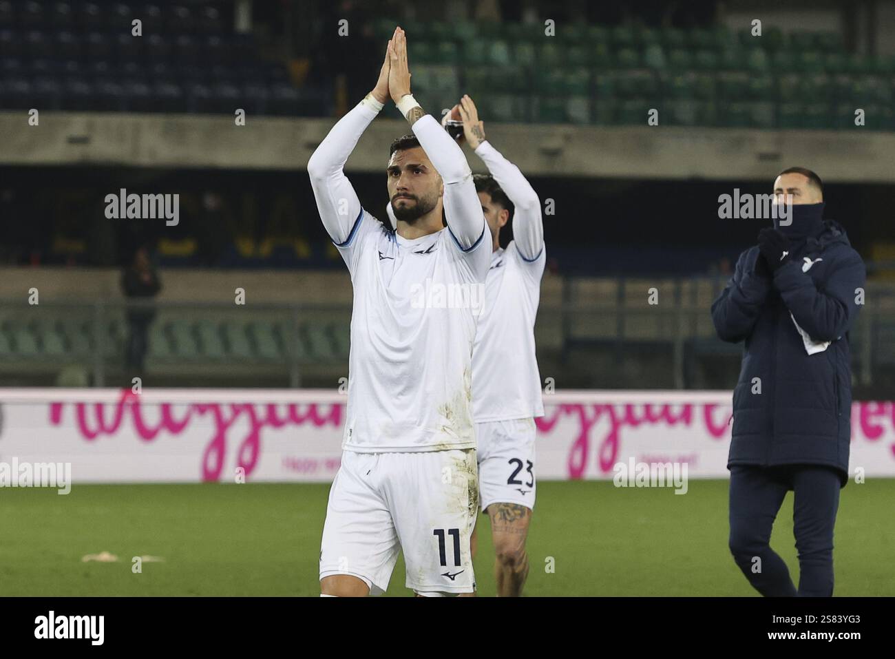 Verona, Italy. 19th Jan, 2025. Valentin Castellanos of SS Lazio claps ...