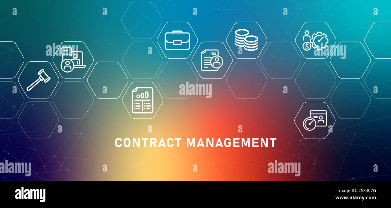 Contract management agreement document gradient header employment and ...