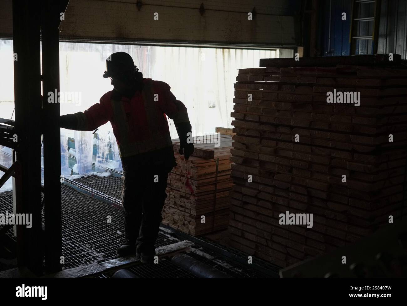 Mont Blanc, Canada. 20th Jan, 2025. Softwood lumber pallets are ...