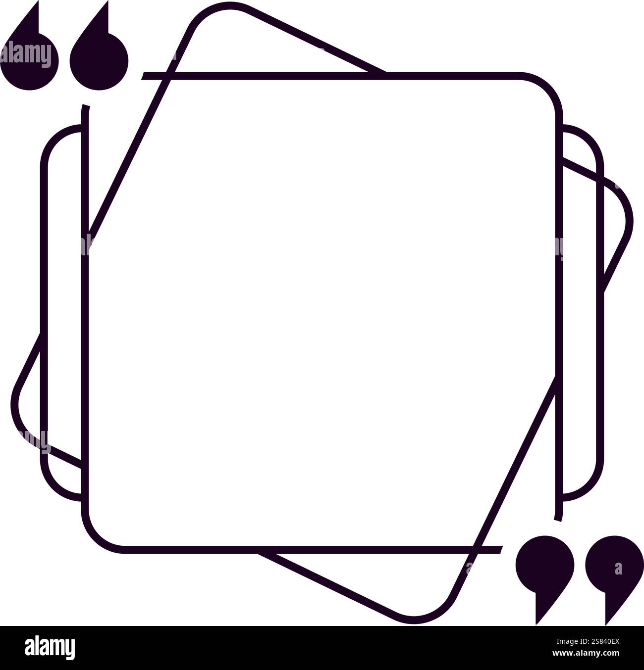 Minimalist quote frame featuring overlapping rounded square borders and quotation marks ...