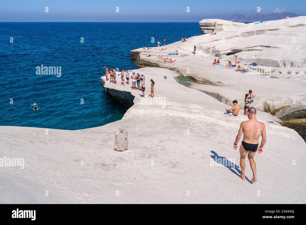 Milos, GR - 28 September 2024: People visiting Sarakiniko beach Stock ...