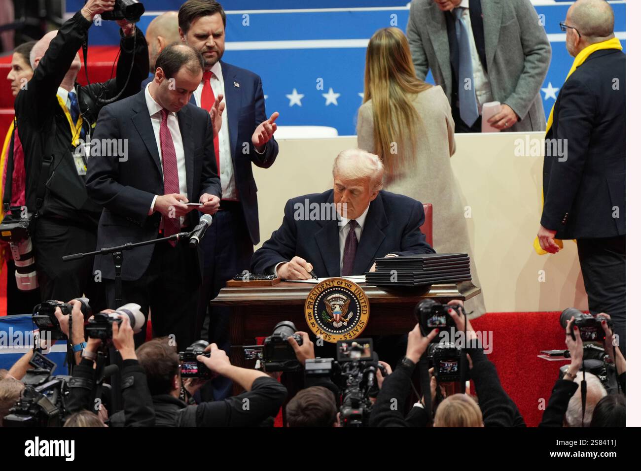 Will Scharf, from left, and Vice President JD Vance stand as President ...
