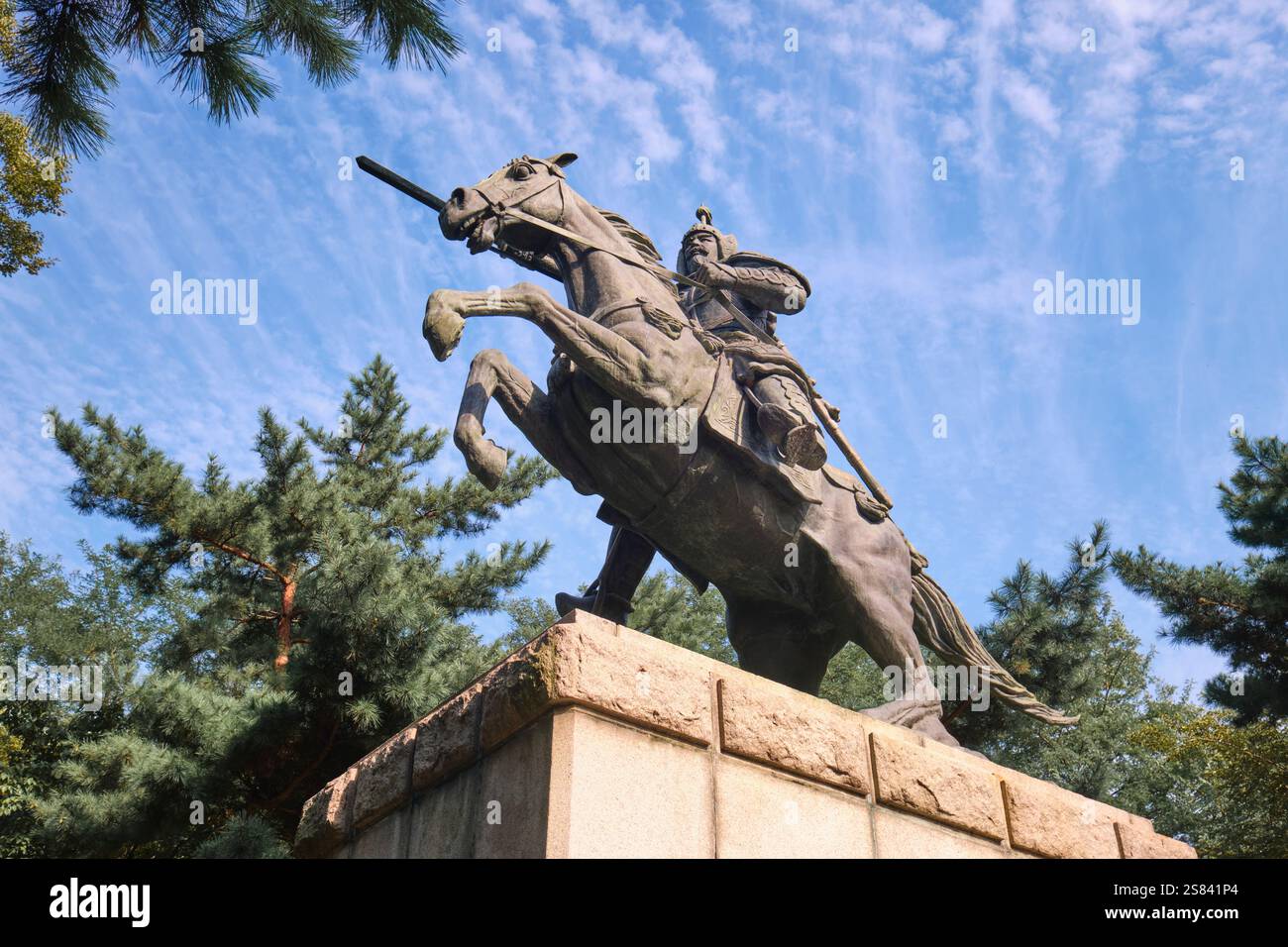 The Statue of General Kim Yu-sin on a horse, 7th century warrior. In ...