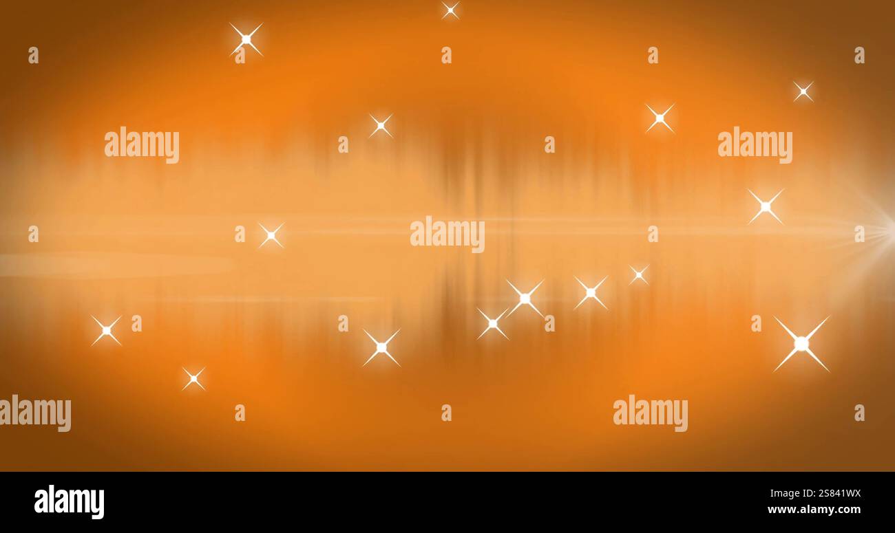 Sparkling stars image over orange gradient background with light ...