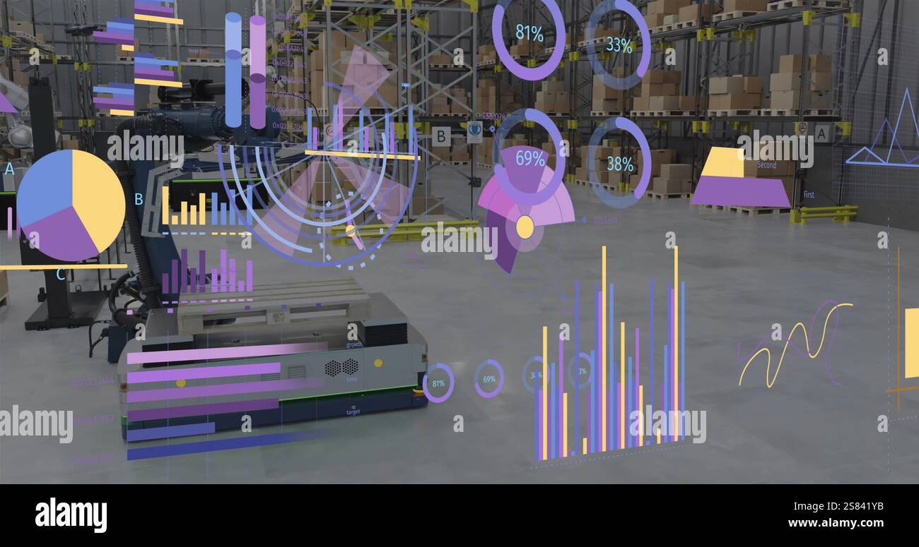 Image of diagrams and data processing over machines working in ...