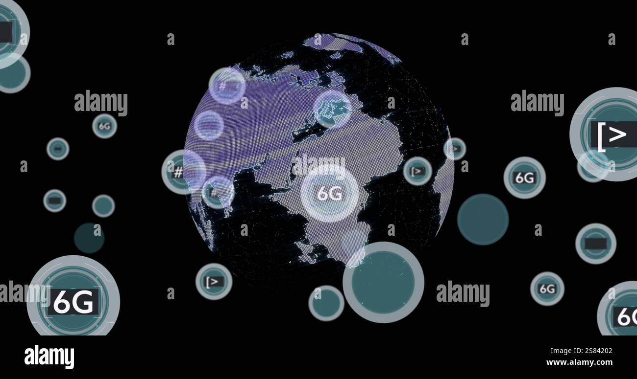 Image of 6g and 5g over globe on black background Stock Photo - Alamy