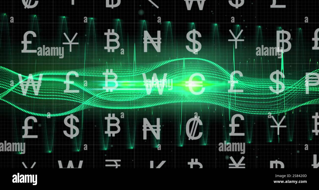 Image of currency symbols and data processing over connections Stock ...