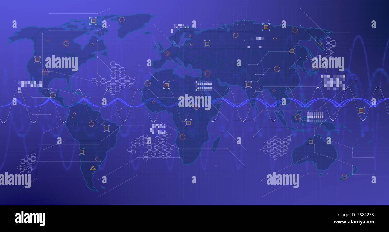 Image of world map with data processing over networks of connections ...