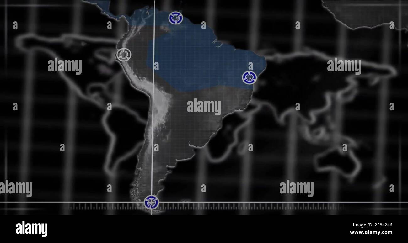 Image of network of connections over world map and scanner Stock Photo ...