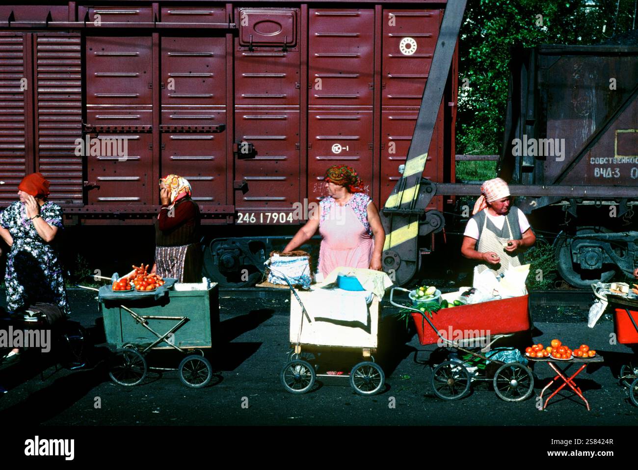 Russia women sell produce and food items from their home gardens using ...