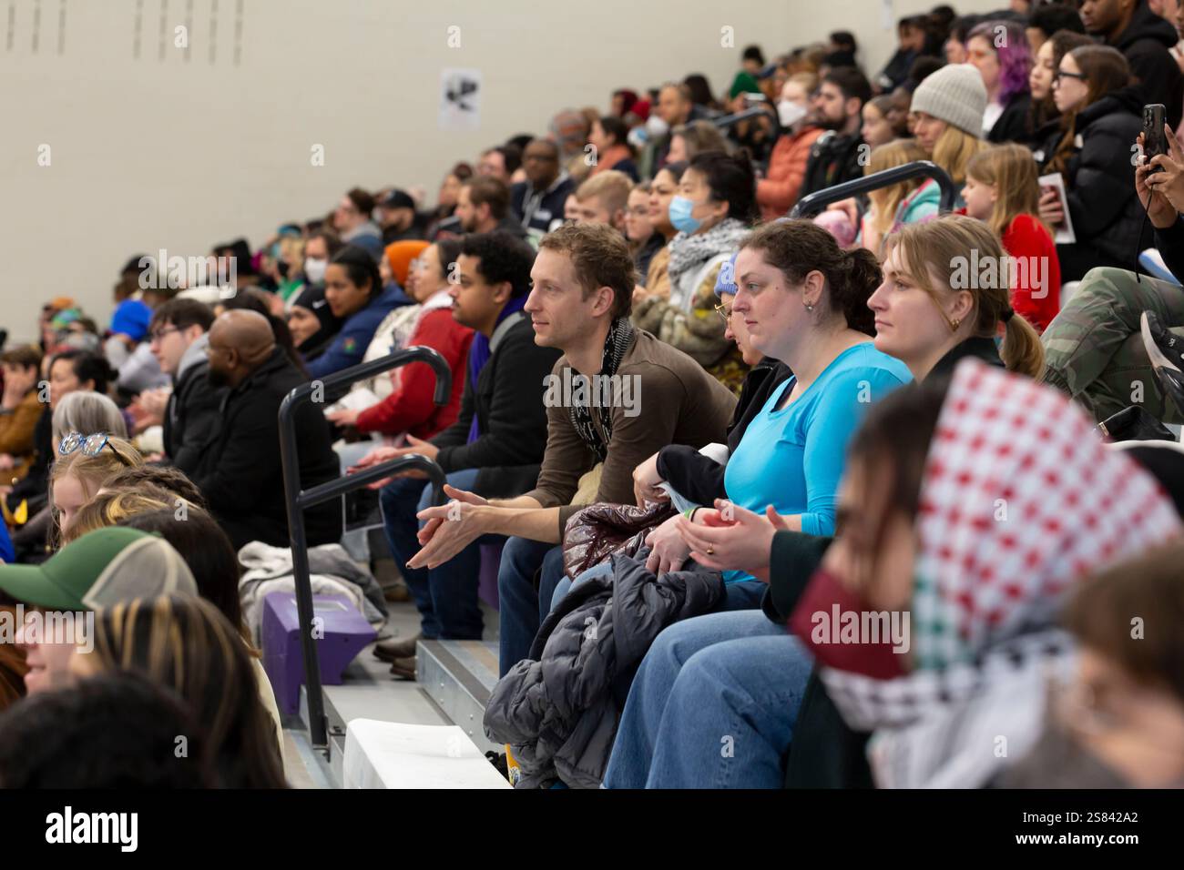 Seattle, Washington, USA. 20th January, 2025. Participants cheer at a ...