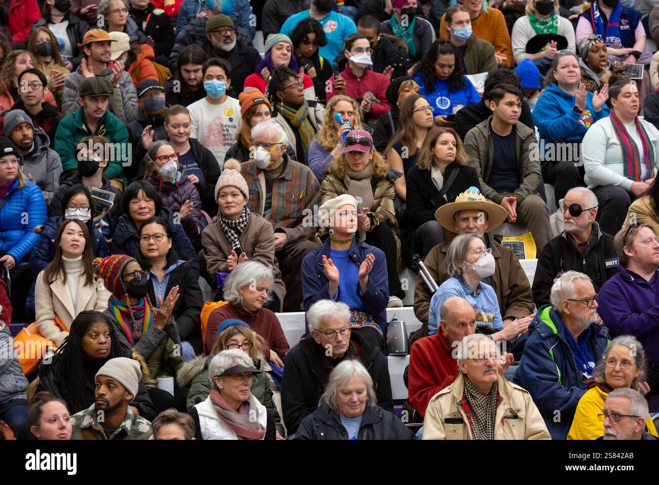 Seattle, Washington, USA. 20th January, 2025. Participants cheer during ...