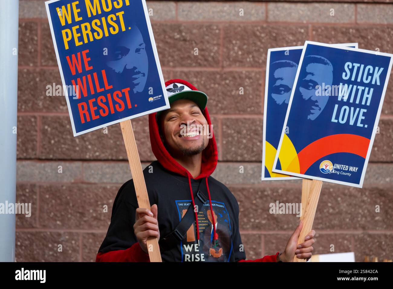 Seattle, Washington, USA. 20th January, 2025. An enthusiastic young ...