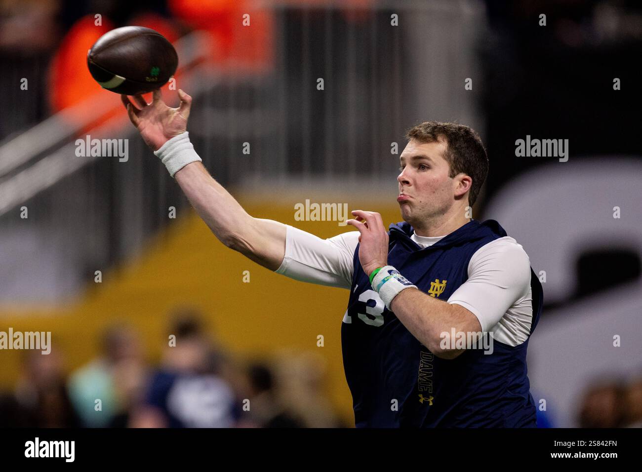 Atlanta, GA, USA. 20th Jan, 2025. Notre Dame quarterback Riley Leonard ...