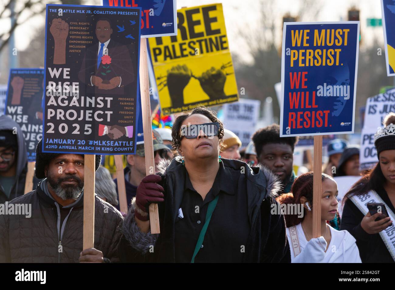 Seattle, Washington, USA. 20th January, 2025. A crowd of thousands ...
