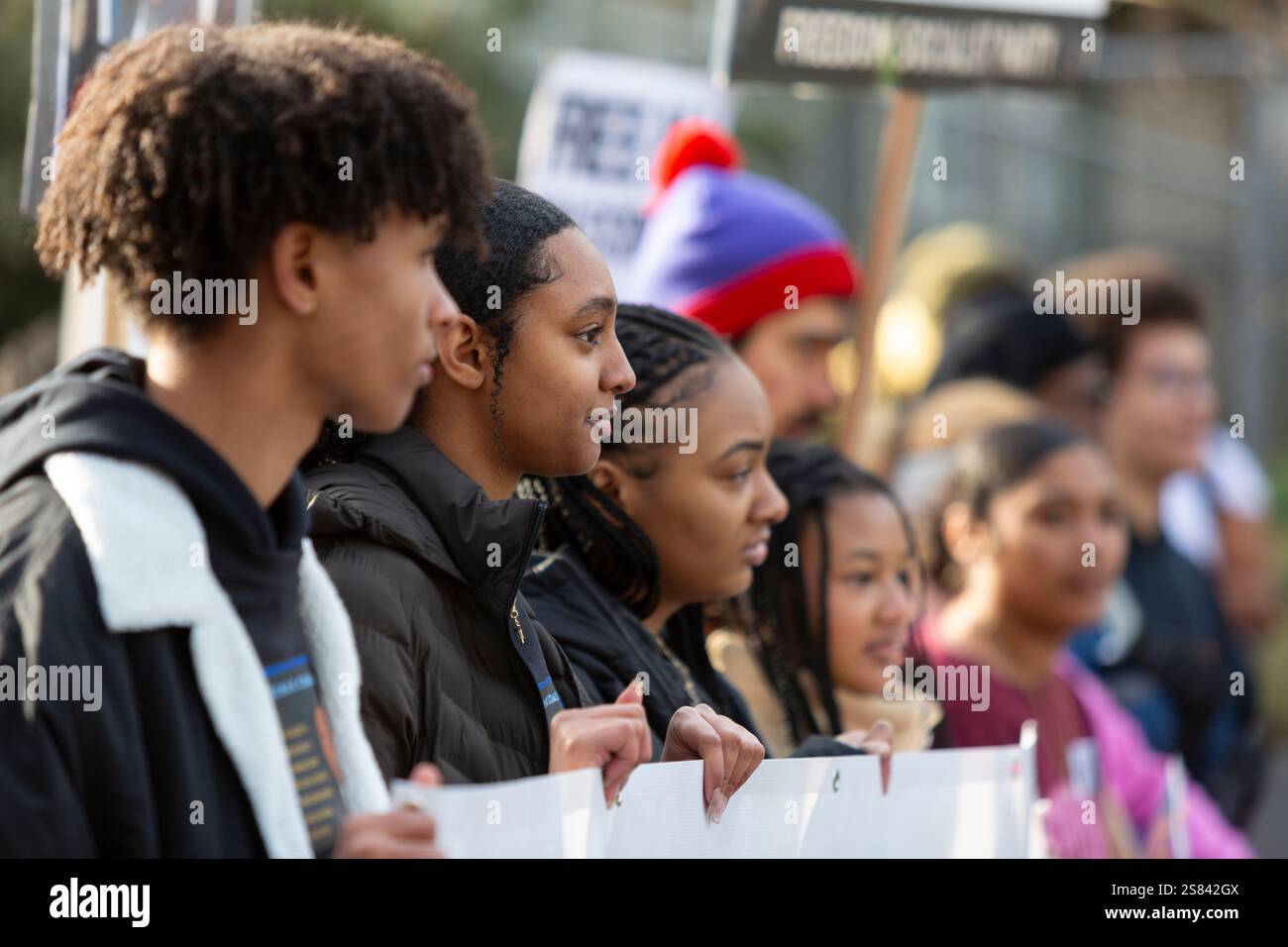 Seattle, Washington, USA. 20th January, 2025. A crowd of thousands ...
