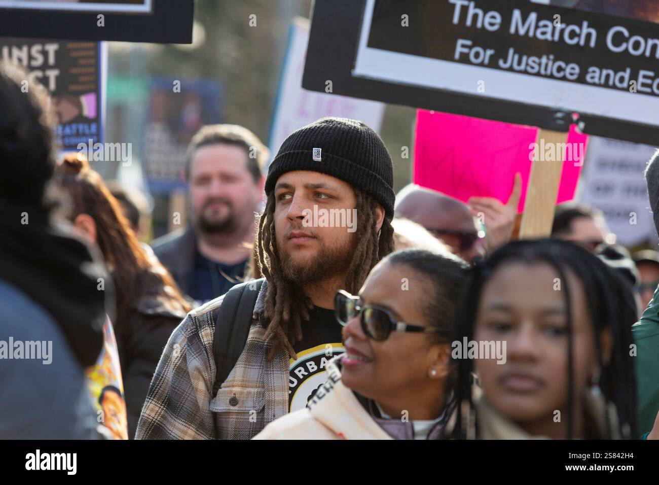 Seattle, Washington, USA. 20th January, 2025. A crowd of thousands ...
