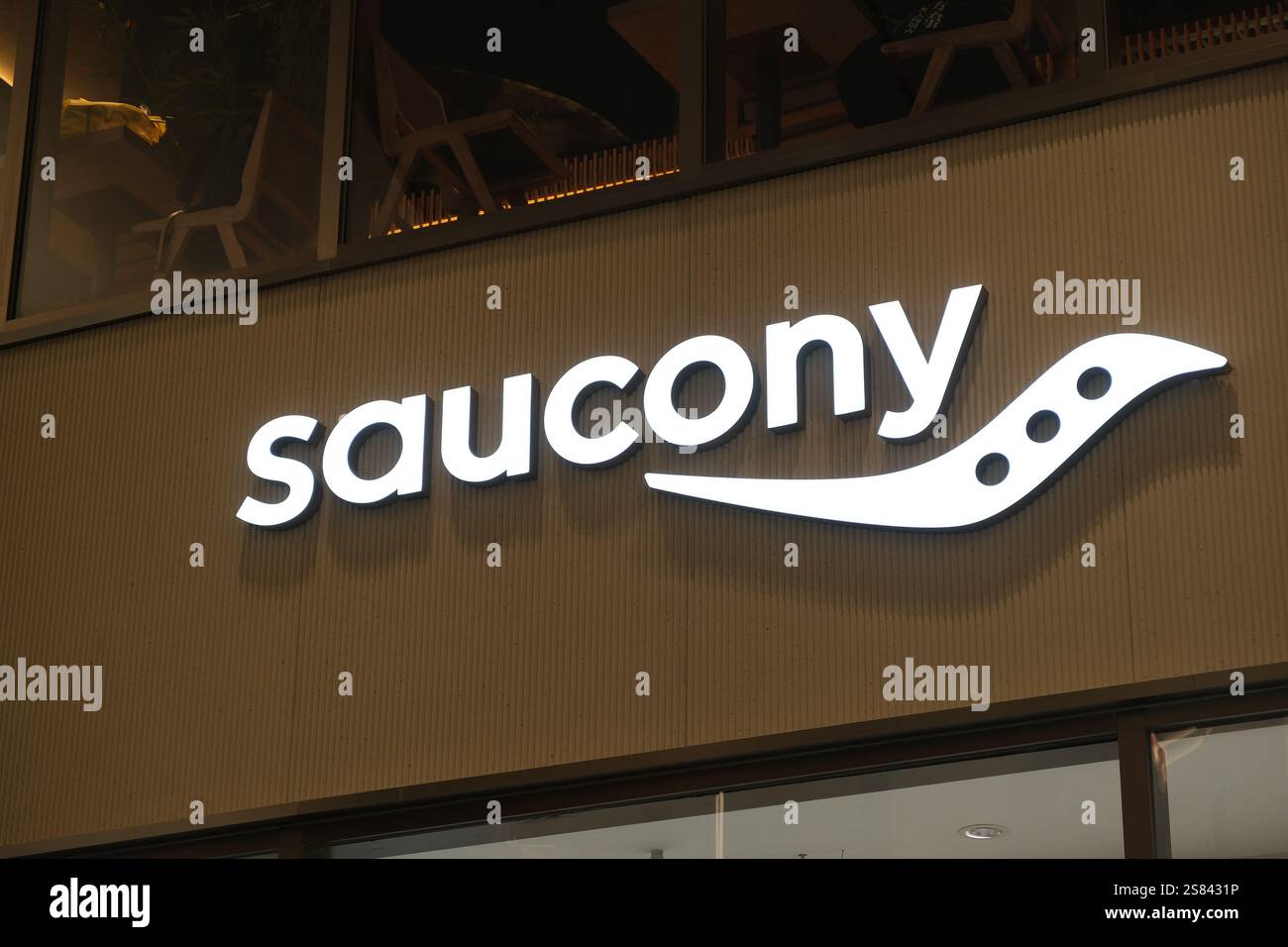 Saucony brand logo store sign Stock Photo - Alamy