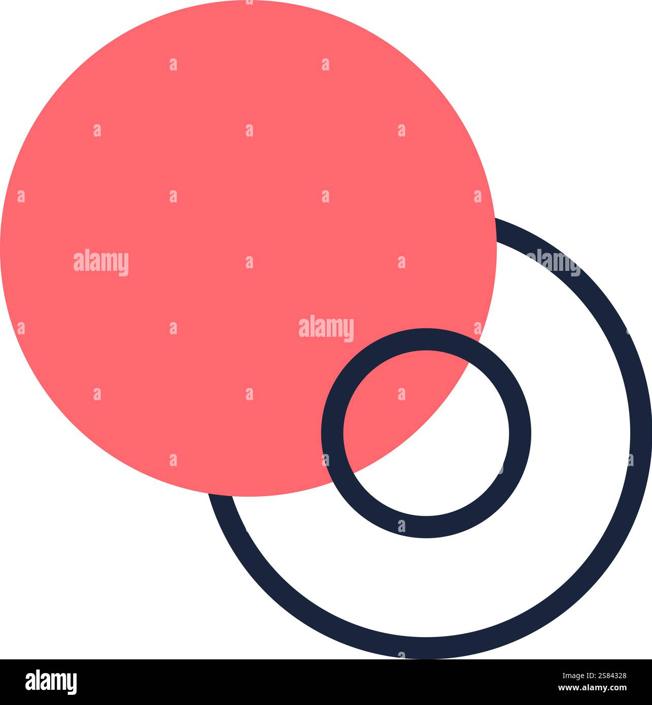 Minimalist abstract logo formed by a large pink circle partially overlapping two thin concentric ...
