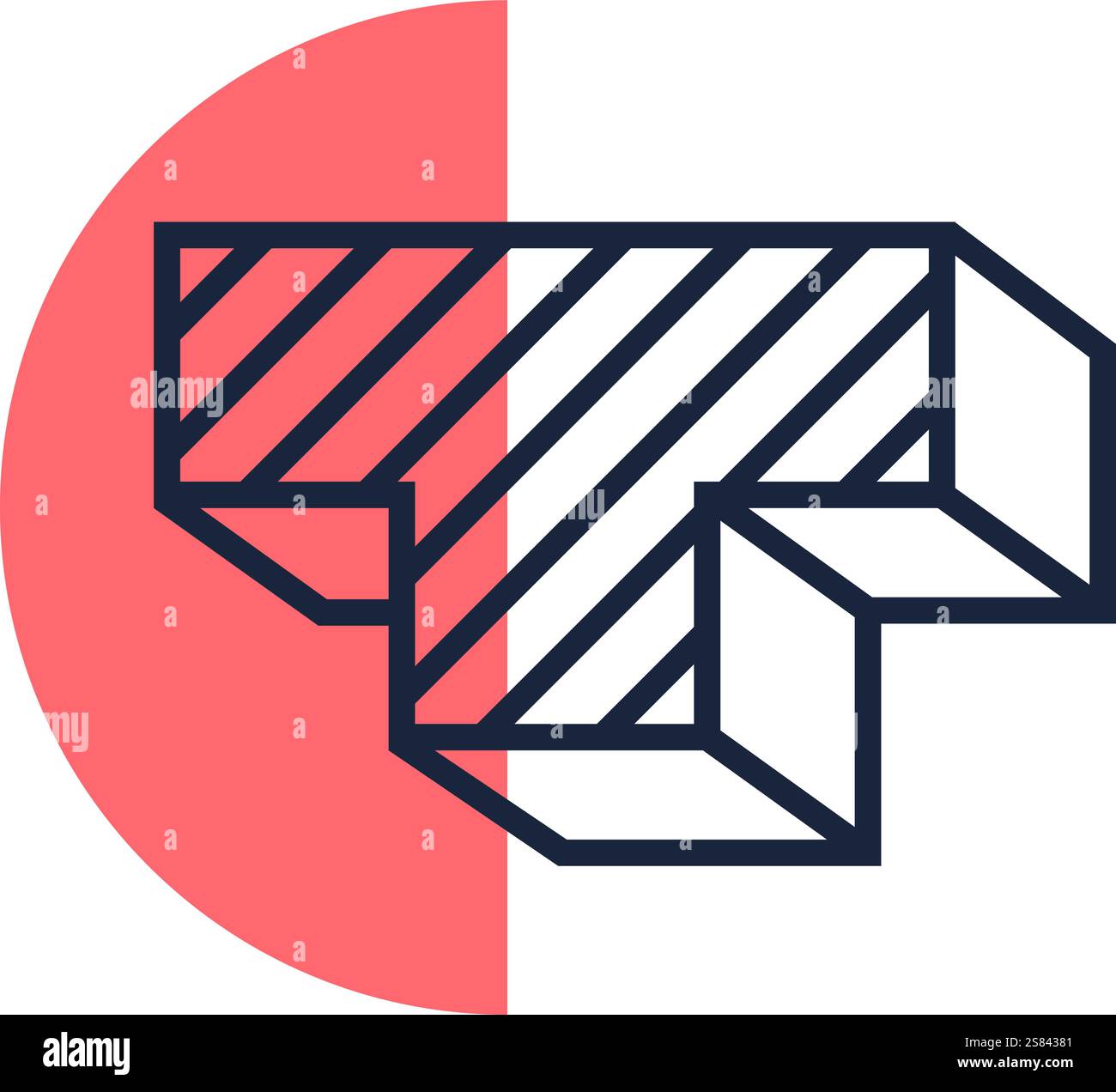 Geometric figure creating an impossible object with diagonal lines and ...