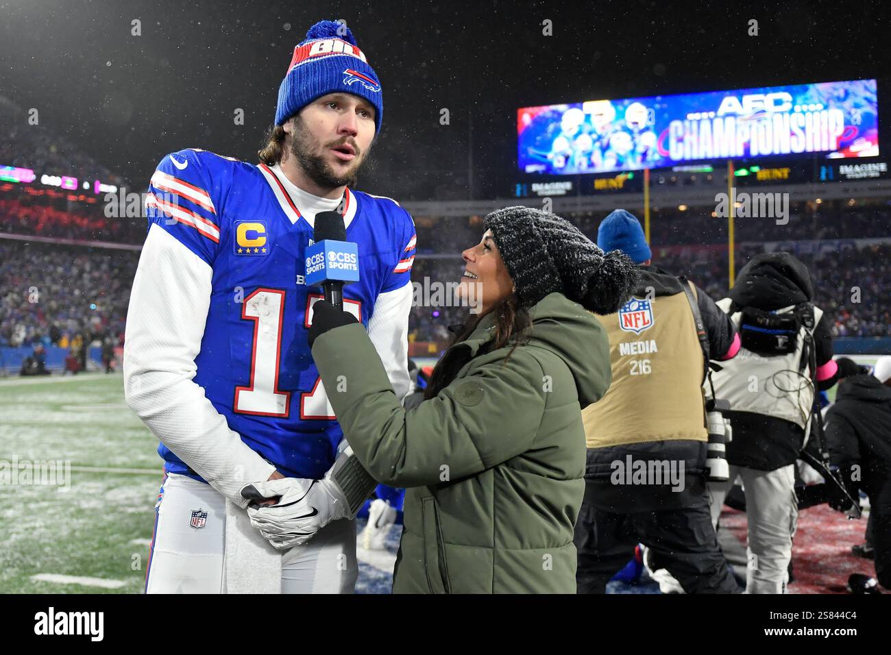 Buffalo Bills quarterback Josh Allen (17) is interviewed by CBS ...